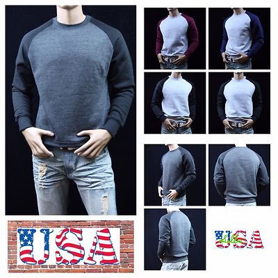 Mens Baseball Raglan Long Sleeve Casual Crew neck Fleece Warm Thermal ...