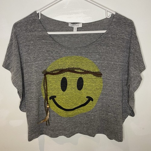 Y2K Vintage Delia’s XS Hippie Smiley Face Feather Accent Heather Gray ...