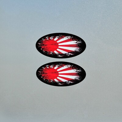 2x Japan Rising Sun Flag Fade to Black Oval Vinyl Sticker Decal For Car ...