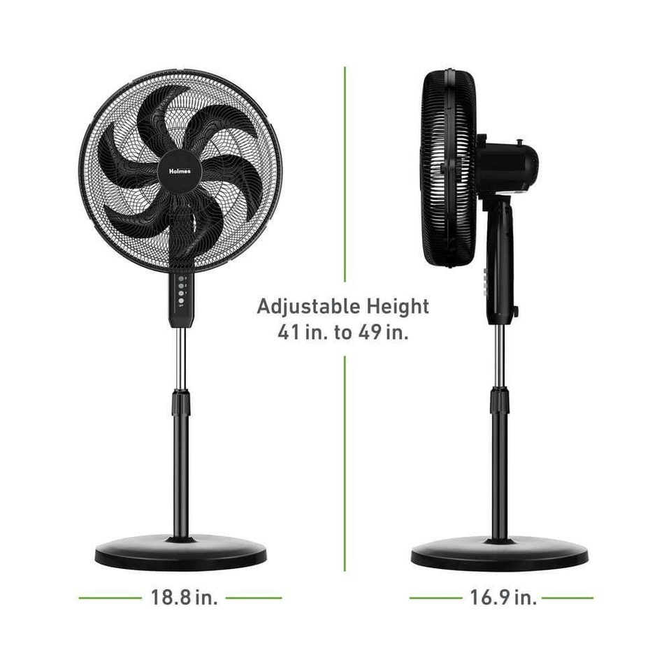 Holmes Stand Fan 16" 3-Speed W/ Adjustable Height 6-Blades Oscillating ...