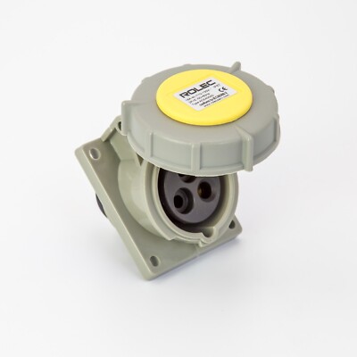 ROLEC 16A 3 PIN ANGLED PANEL MOUNTED SOCKET 110V IP67 WEATHERPROOF GRY ...