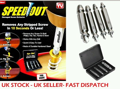 Speed Out 4 PCS Screw Extractor Tool Set Drill Bits Broken Damaged Bolt ...
