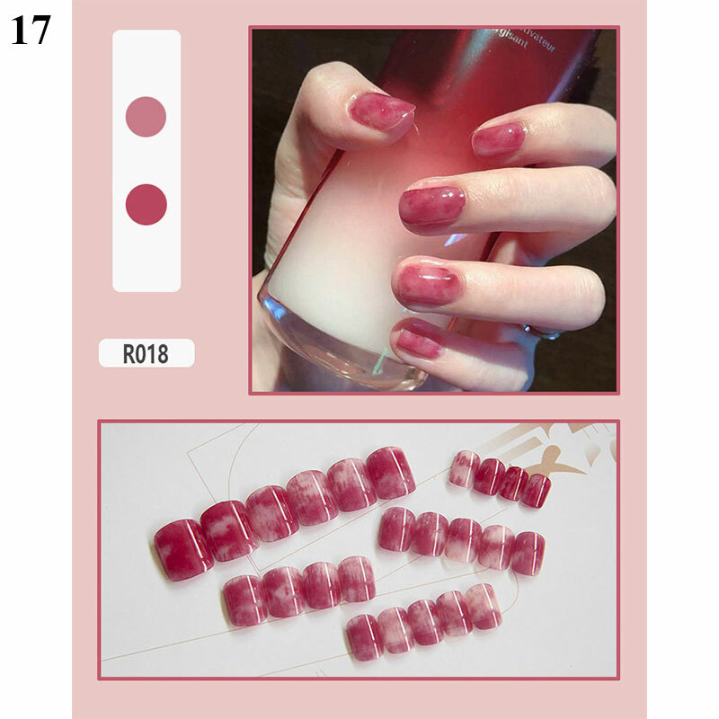 24PCS False Reusable Fake Nails Stick Press On Full Cover Artificial ...