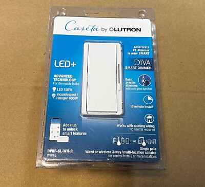 Lutron DIVA Caseta Smart LED+ Dimmer DVRF-6L-WH-R DVRF-6L-WH White-NEW ...
