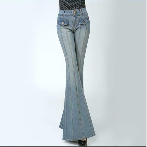 Women Stylish Denim Slim Fit Low Waist Bell-bottom Jeans Pants Casual ...