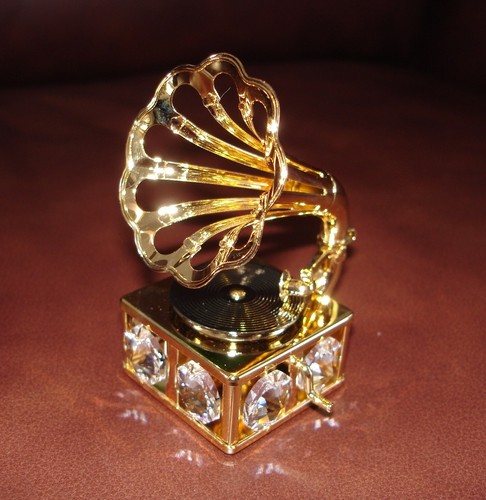 GRAMOPHONE ~24K GOLD PLATED FIGURINE ADORNED USING SWAROVSKI CRYSTAL ...