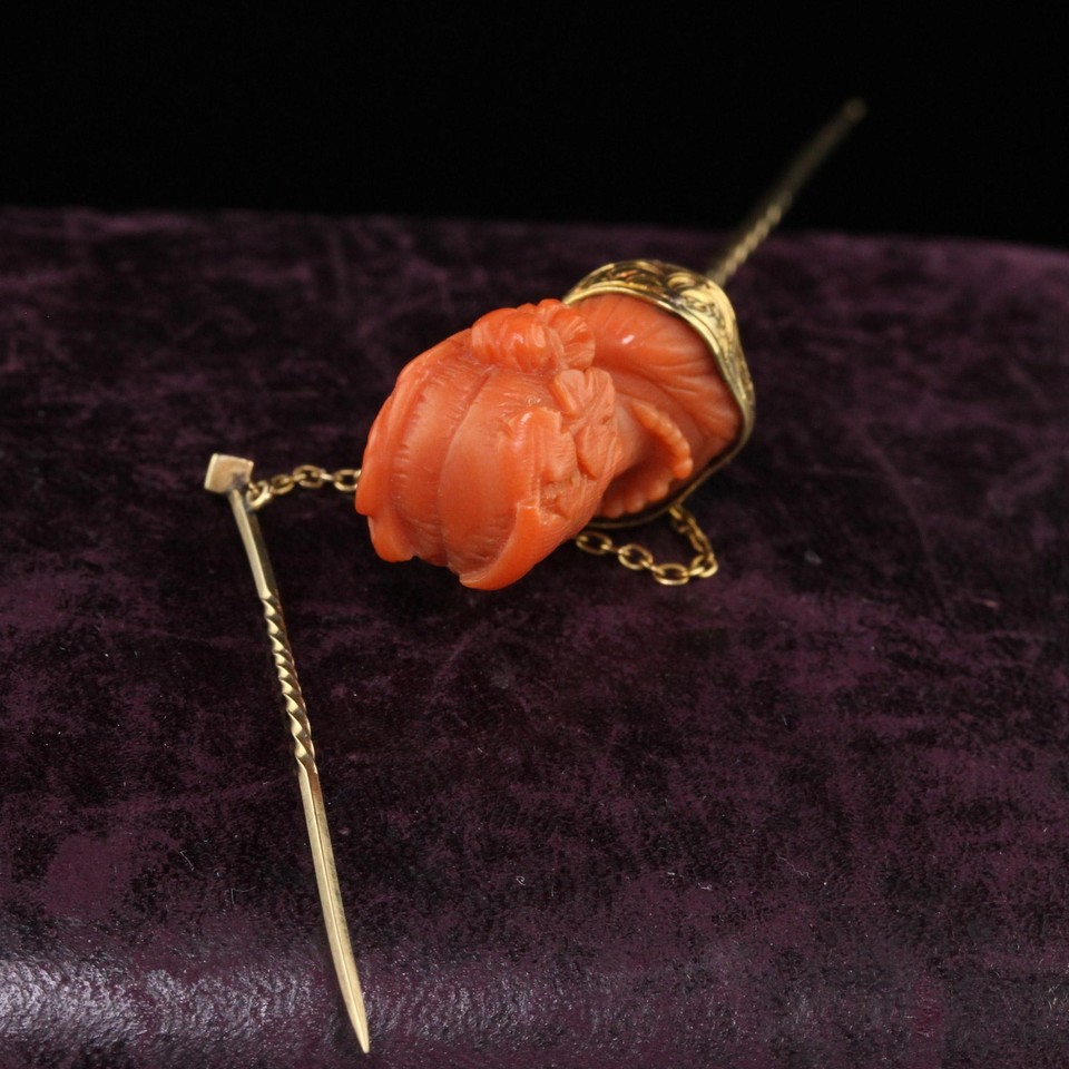 Antique Victorian 14K Yellow Gold Carved Coral Lady Stick Pin | eBay