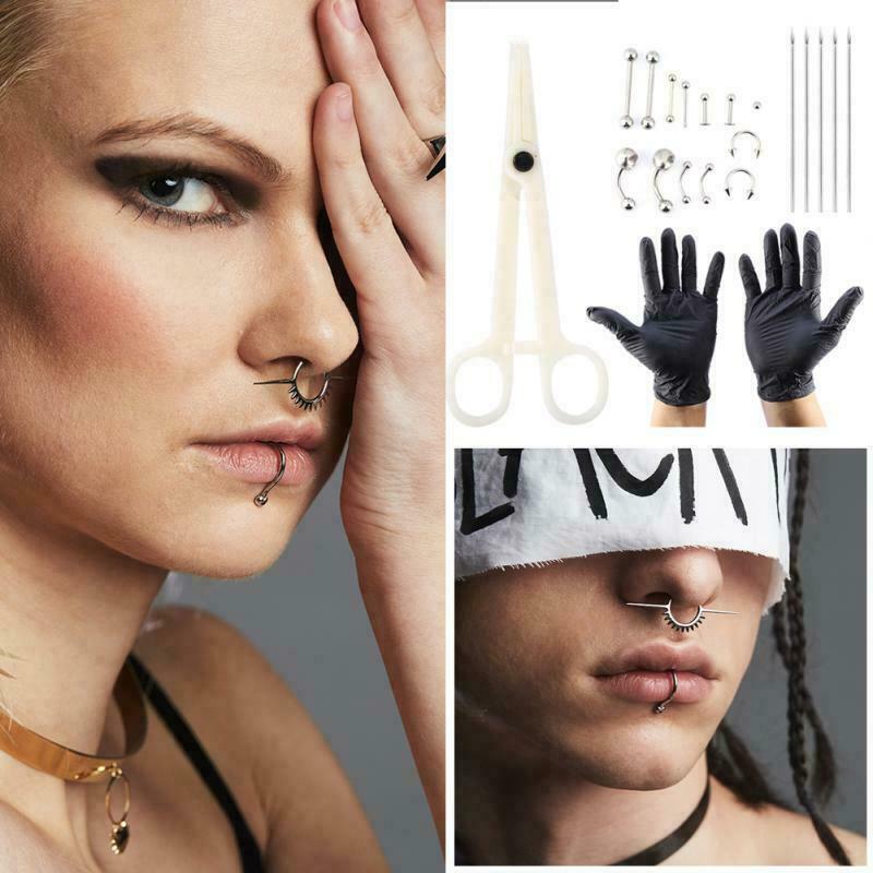 Body Piercing Kit With Needle Pack Nose Septum Belly Button Piercing ...