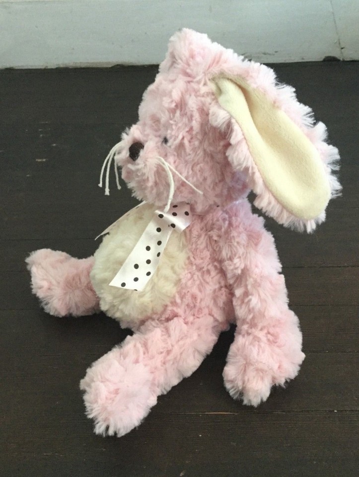 Pier 1 Imports Plush Bunny Rabbit Pink Cream Swirl Polka Dot Satin Bow ...