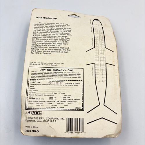 1987 Ertl Jet Tran Continental DC-9 Diecast Commercial Airliner ...