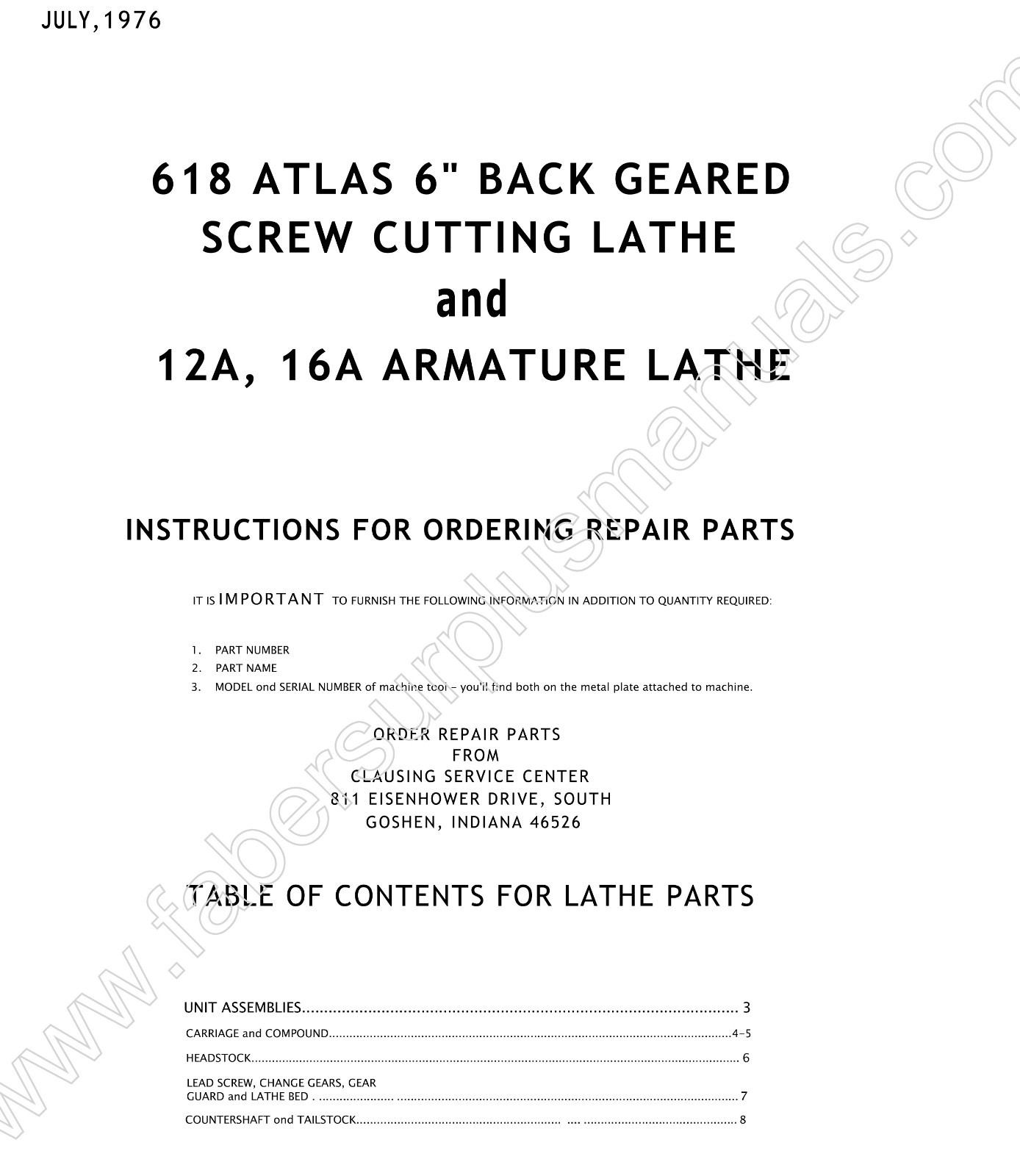 Atlas Lathe 618 & No. 12A, 16A Armature Lathe Instruction & Parts ...