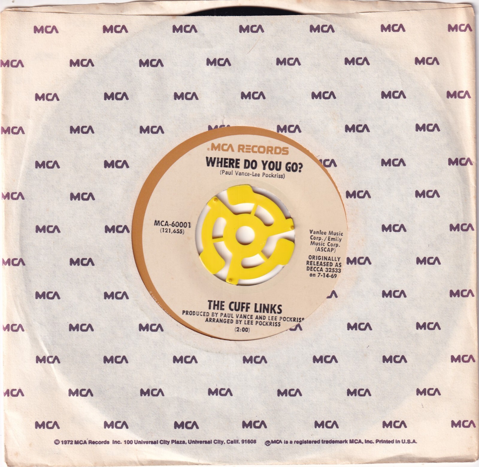 The Cuff Links , MCA (reissue) 45rpm single - Tracy / Where Do You Go ...