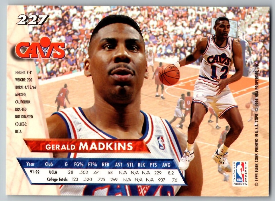 1993-94 ULTRA GERALD MADKINS RC CLEVELAND CAVALIERS #227 | eBay