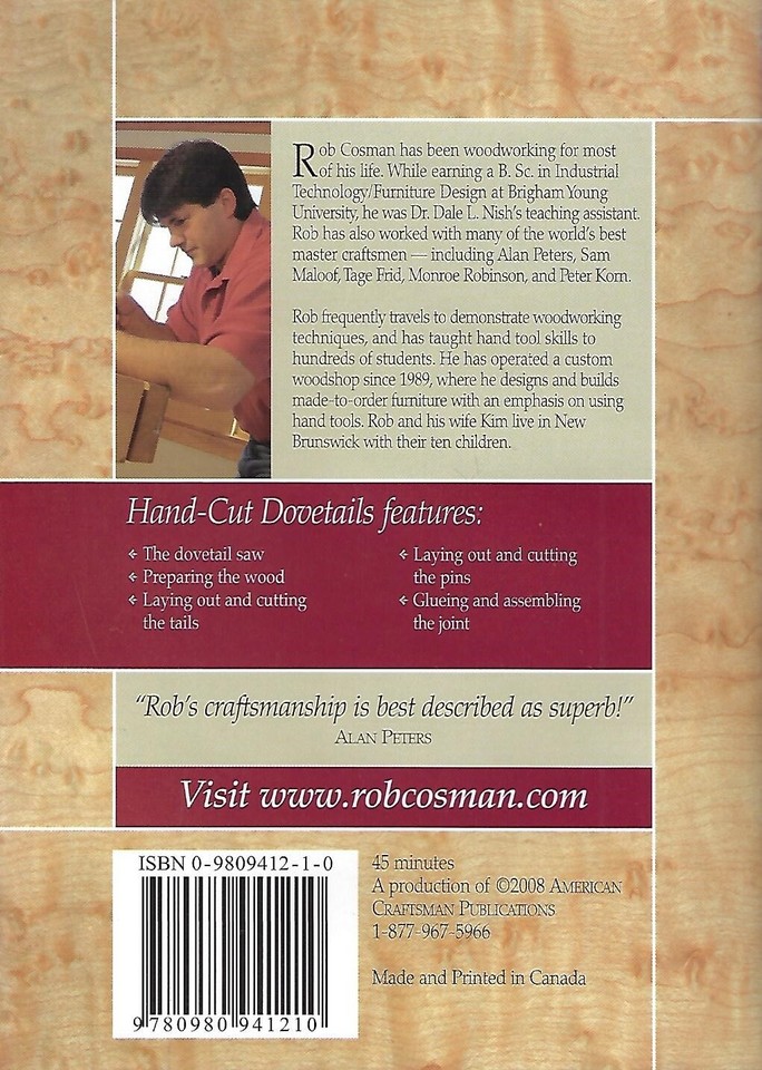Rob Cosman's Technique Series #1 - Hand-Cut Dovetails (DVD, 2008) | eBay