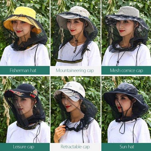 Protection Outdoor Sunscreen Head Net Mosquito Hat Fishing Cap Mesh Hat ...