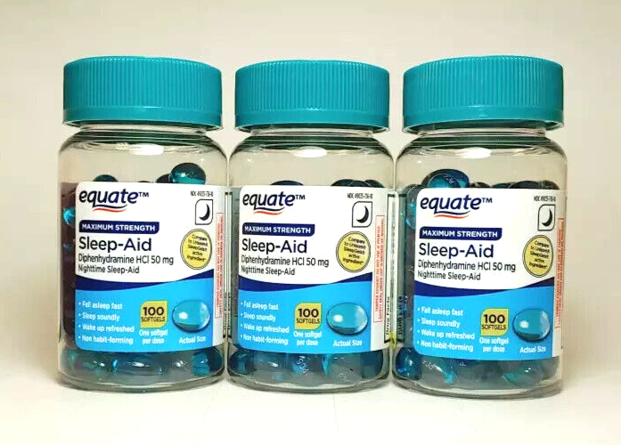 3x Equate Sleep Aid Softgels Maximum Strength 100 Ct BB:5/2028 ...