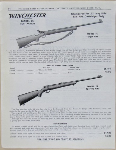 Vintage 1949 WINCHESTER Model 75 Rifle Gun Print Ad | eBay