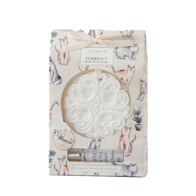 2pc Pilbeam Living Purrfect Scented Ceramic Disc & 15ml Spray White Tea ...
