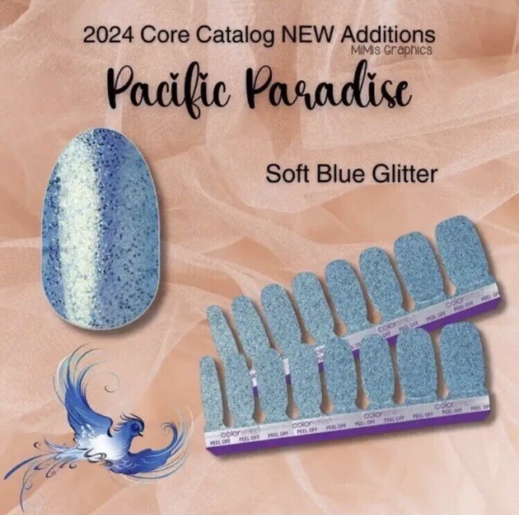 Color Street PACIFIC PARADISE 100% nail polish strips Soft Blue Glitter ...