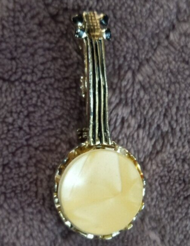 Vintage Silver Tone Faux Pearl Banjo Brooch Pin | eBay