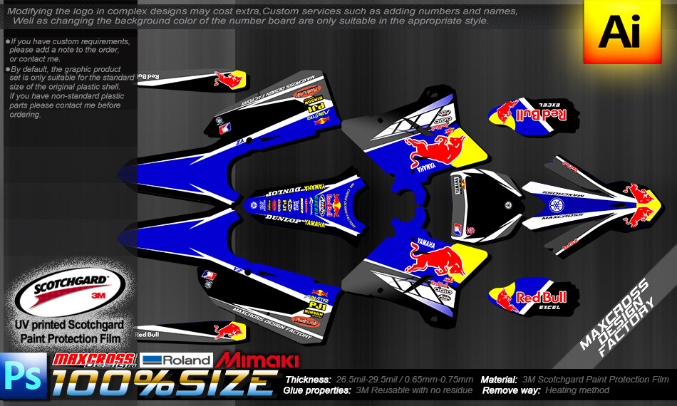 YAMAHA YZ125 YZ250 2015 - 2021 MAXCROSS GRAPHICS KIT FULL DECALS ...