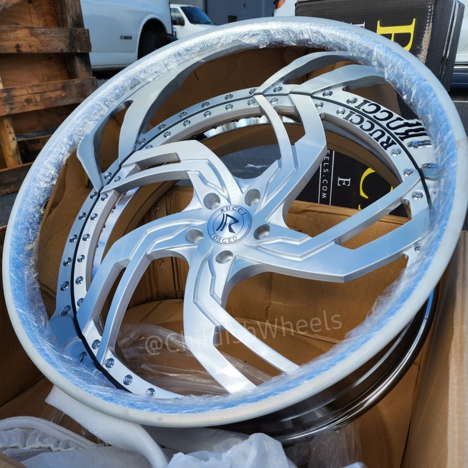 24" Inch Brushed Face & Chrome Lip Rucci Juno 5x120 2pc Wheels Rims ...