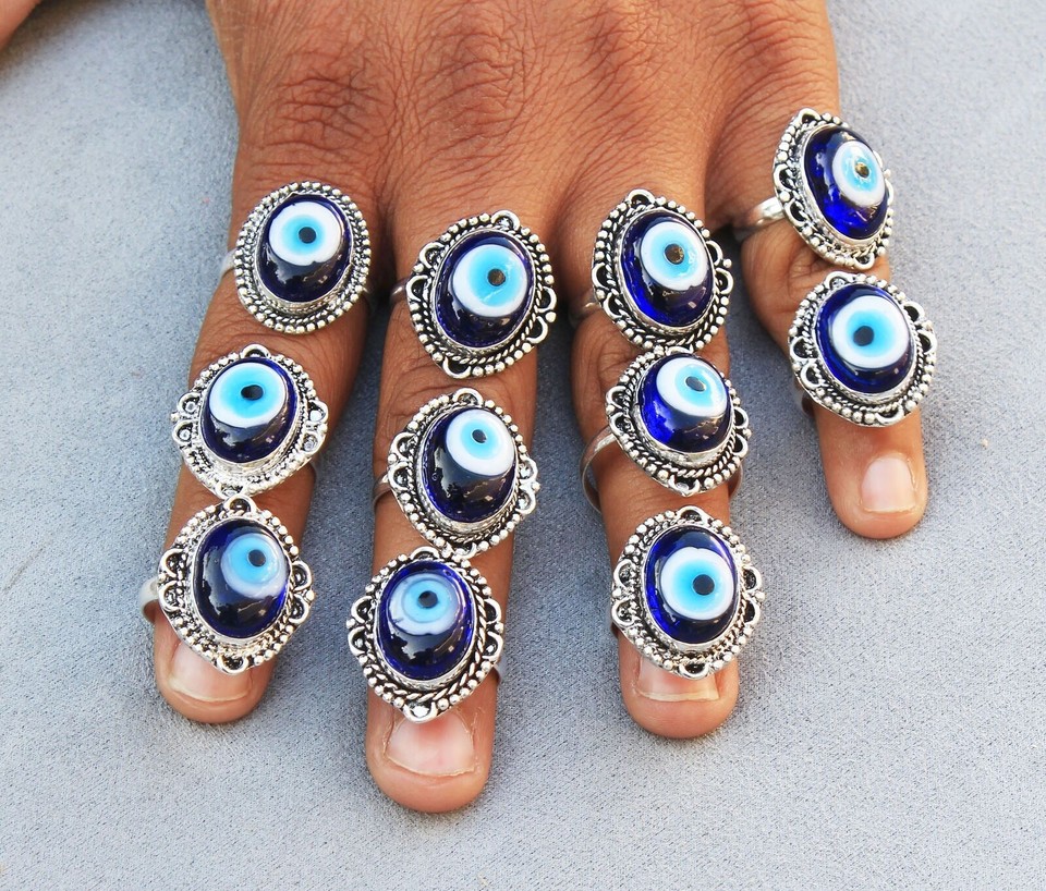 Protective Blue Evil Eye Gemstone 925 Sterling Silver Plated Handmade ...