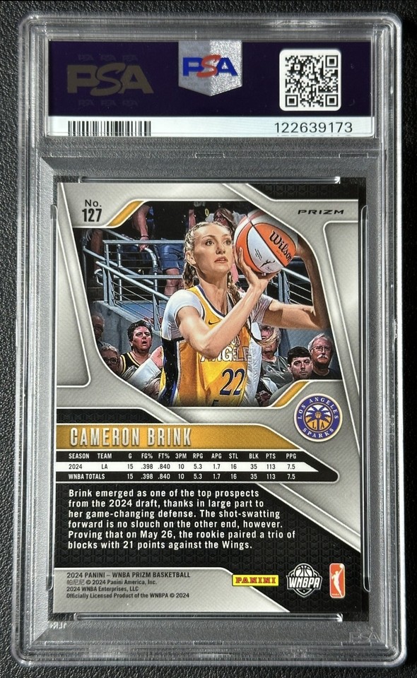 CAMERON BRINK PSA 10 2024 PANINI WNBA PRIZM #127 ROOKIE ORANGE VELOCITY ...