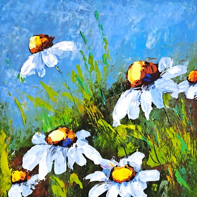Daisies Painting Daisy Original Art Impasto Oil Painting Flowers Small Wall Art | eBay