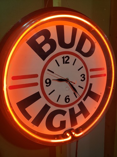 Bud Light Neon Wall Clock Lighted 20" Sign Vintage 90s Works Budweiser ...