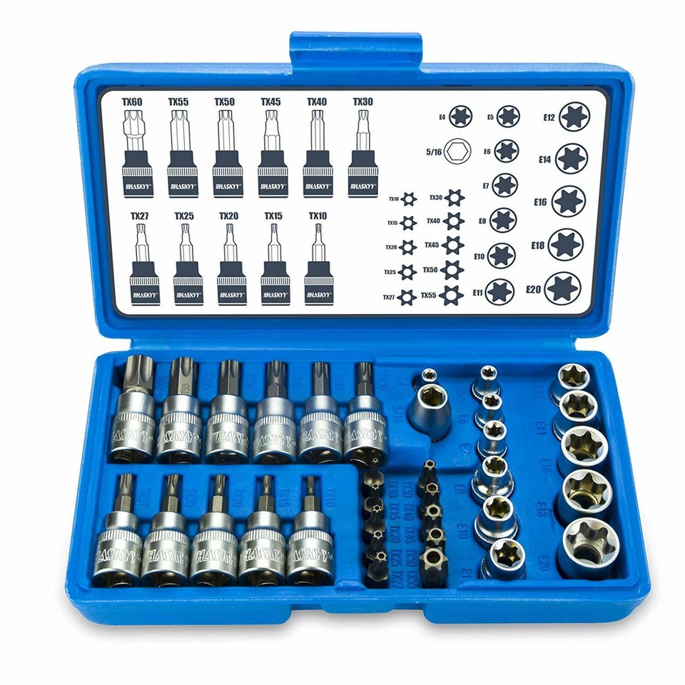 34Pcs Torx Torque Tork Star Bits Drive Male Female 3/8' Chrome Sockets ...