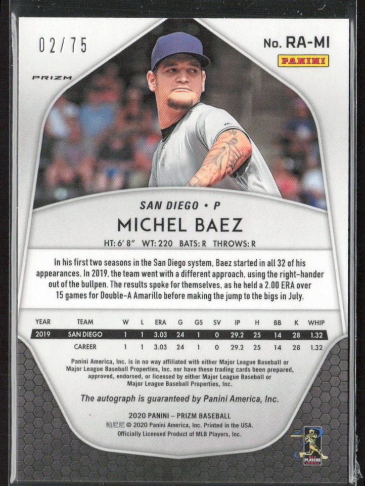 2020 Panini Prizm #RA-MI Michael Baez Red Prizm Auto /75 RC | eBay
