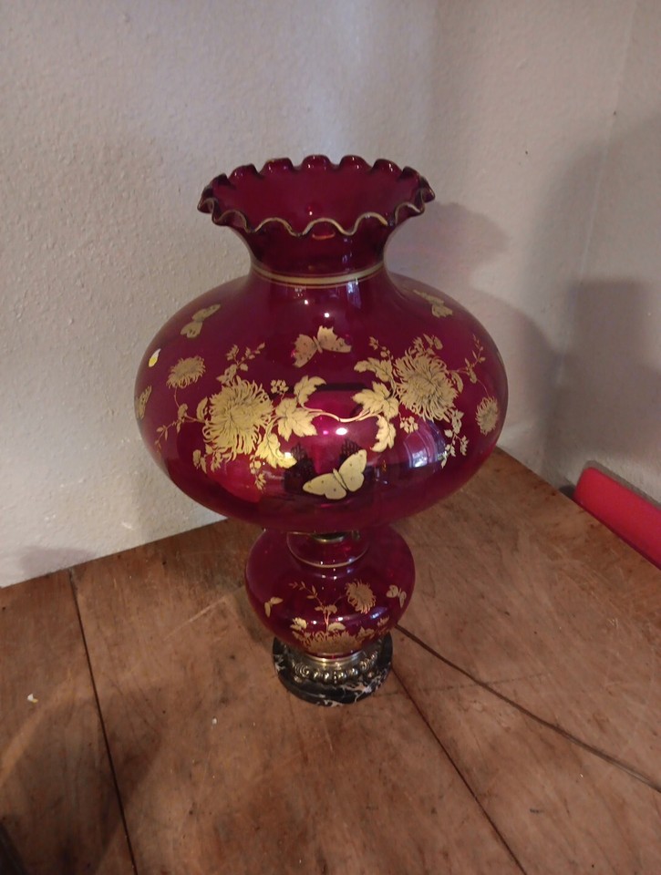 Fenton Ruby Red Hurricane lamp, Floral Butterflies gold | eBay