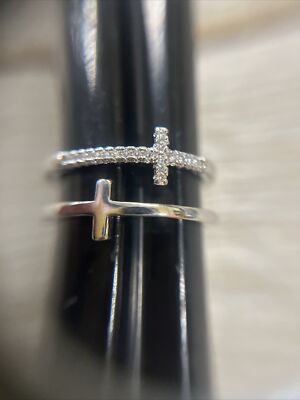 Silver Tone Double Cross Ring S925 Size 7.5/8 | eBay