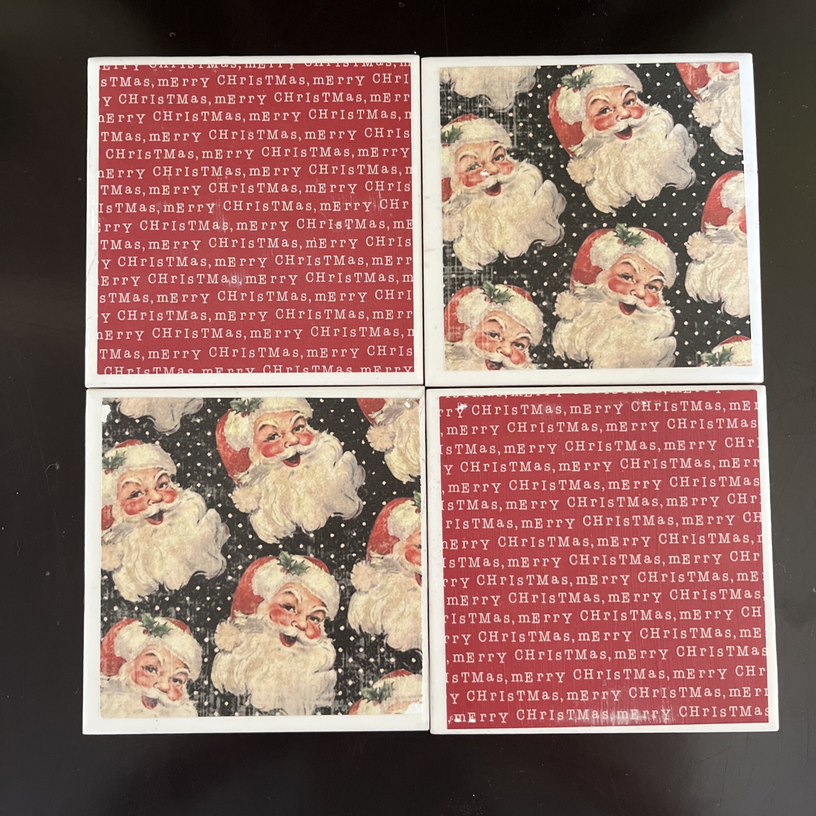 Lot Of 4 Christmas Santa Claus Ceramic Tile Drink Cocktail Coasters | eBay