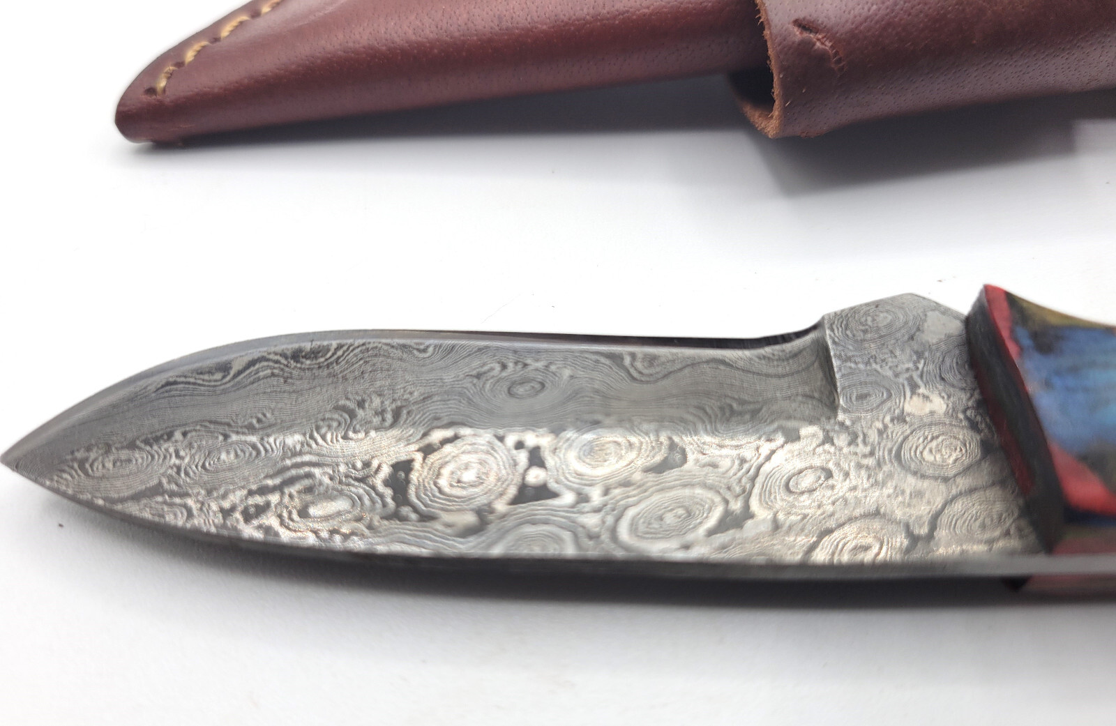 Damascus Steel Fixed Blade Wood Handle Infinity USA Knife & Sheath Hunting Blue | eBay