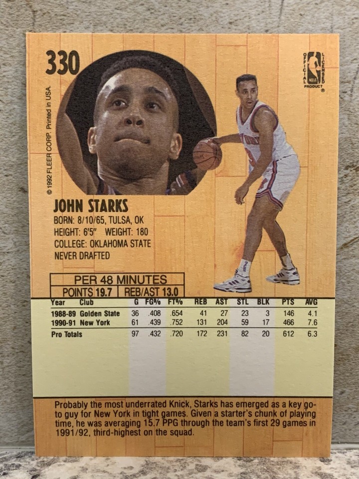 1991-92 Fleer John Starks RC #330 New York Knicks NBA Basketball (NM-MT) | eBay