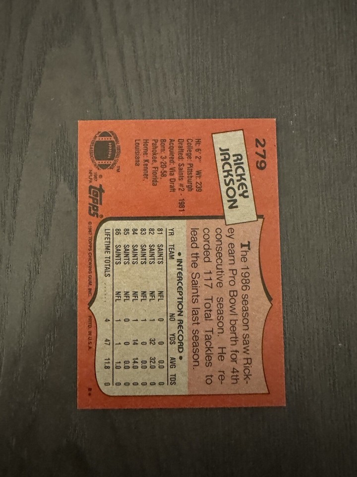 1987 Topps #279 Rickey Jackson New Orleans Saints Football Card | eBay