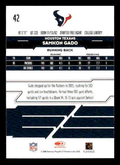 2006 Leaf Rookies & Stars #42 Samkon Gado Houston Texans | eBay