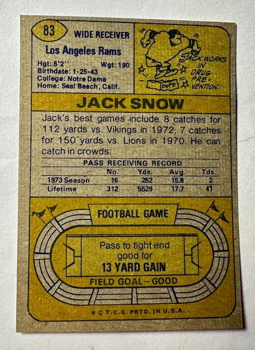 1974 Topps #83 Jack Snow Los Angeles Rams EX-NM | eBay
