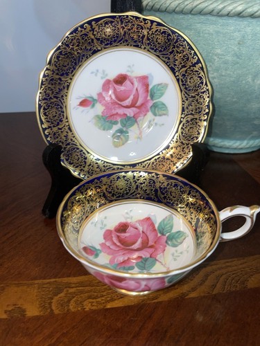 PARAGON DOUBLE WARRANT CABBAGE 4 ROSES COBALT BLUE/GOLD TEA CUP ...