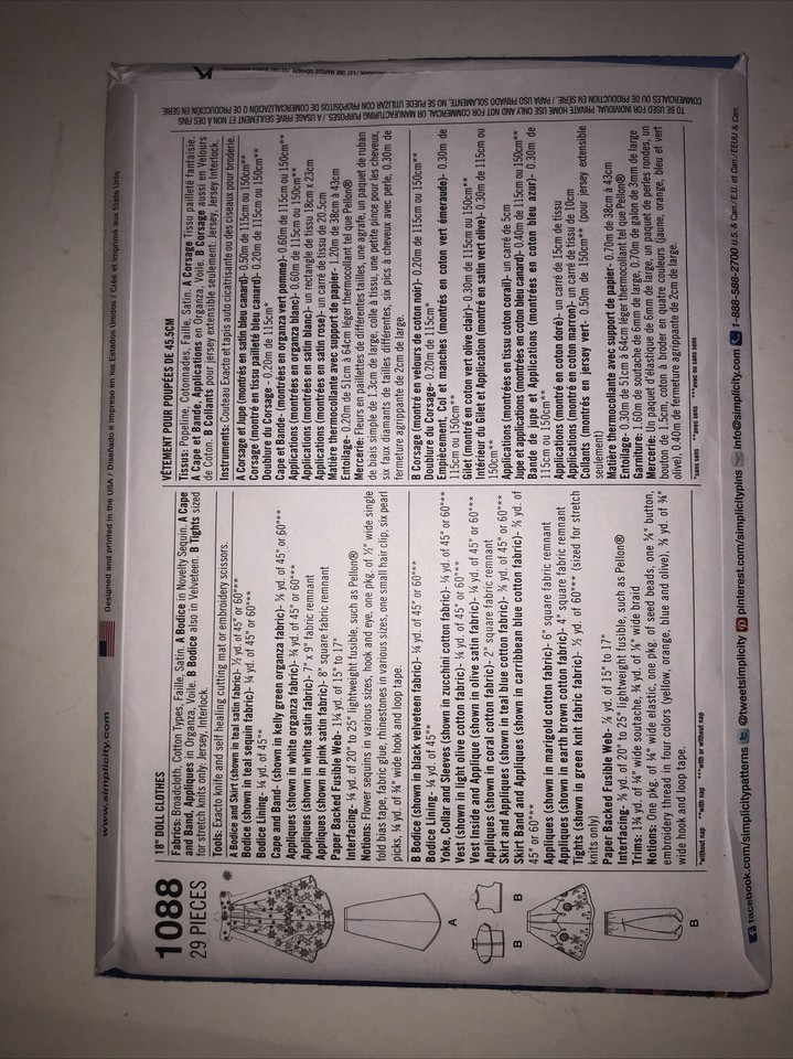 Simplicity 1088 Pattern Frozen Elsa Anna Clothes 18" Doll | eBay