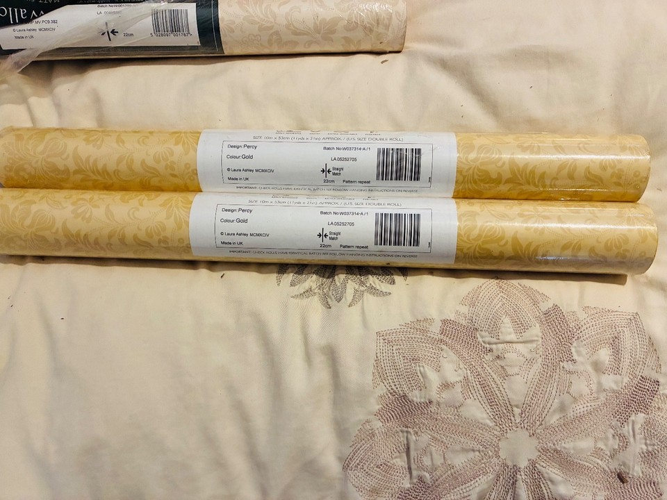LAURA ASHLEY PERCY GOLD WALLPAPER two rolls same batch number | eBay UK