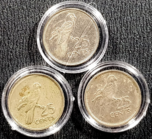 1977/89 Seychelles 25 Cents coin,3pcs F Dia18mm (plus FREE 1 coin ...