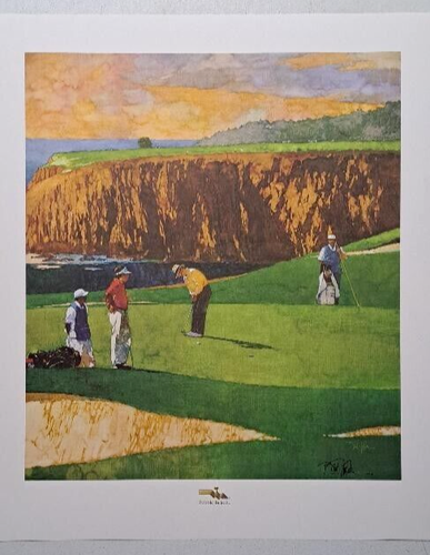ARTIST HAND SIGNED Bart Forbes golf art print " Pebble Beach 8th Green ...