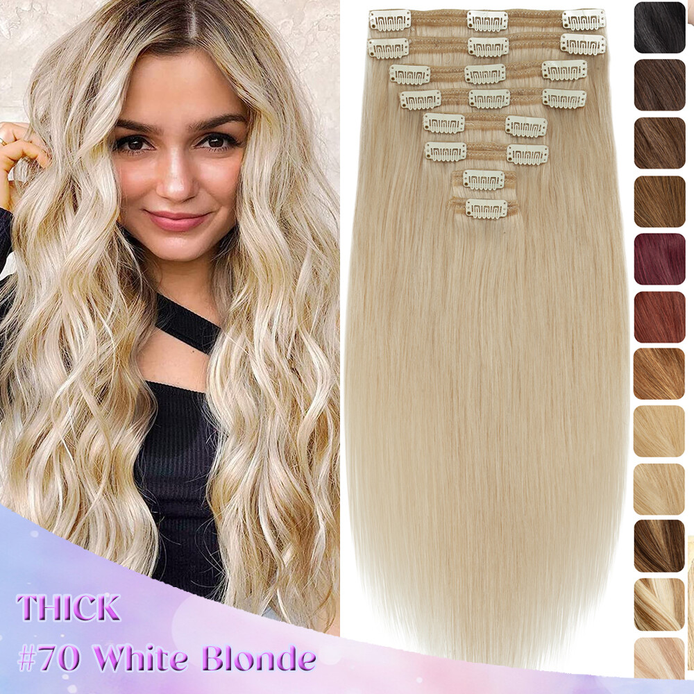 Double Weft Clip in Human Hair Extensions FULL HEAD THICK Russian Remy ...