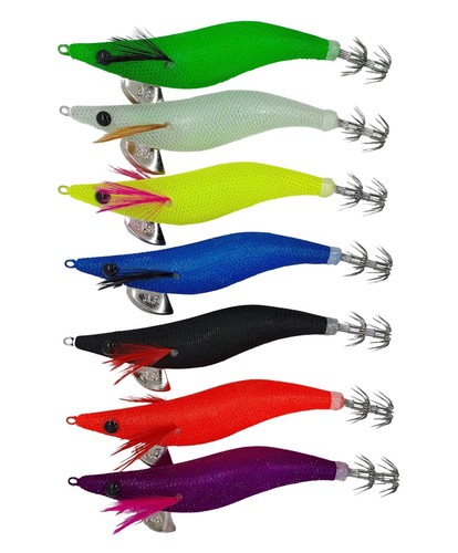 Egitex Squid Jigs BasicX Series Set of 7 - Size 3.5 - Glow - UV Reflection | eBay