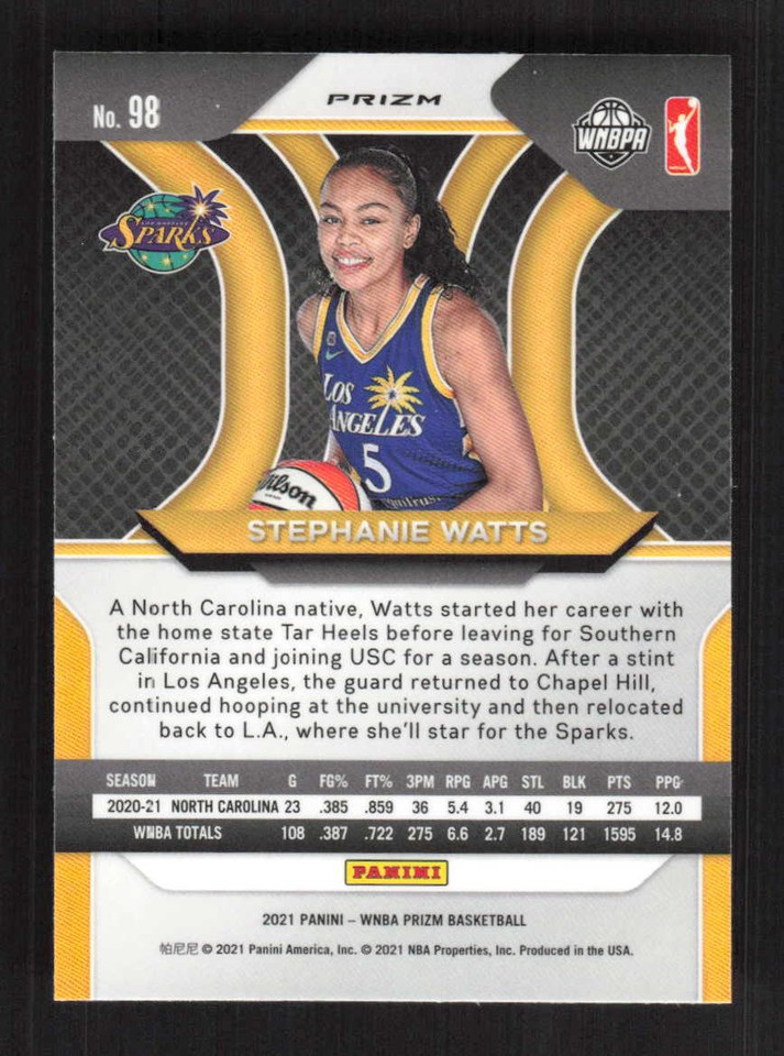 Stephanie Watts 2021 Panini Prizm WNBA Prizms Silver Los Angeles Sparks ...