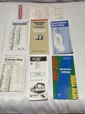 Vintage Lot of 7 1970s-90s NYC / Manhattan / NJ - Subway Maps & Bus ...