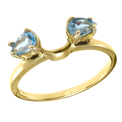 Wrap Guard Enhancer Ring 10k Solid Yellow Gold in Simulated Pear Blue ...